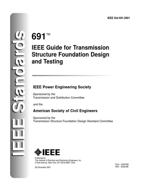 Ieee Std 691 2001 Guide For Transmission Structure Foundation Design And Testing Descargar