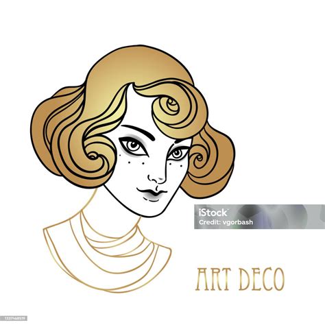 플래퍼 소녀의 아르 데코 빈티지 일러스트 1920 년대 스타일의 복고풍 파티 캐릭터 매력적인 이벤트 또는 재즈 파티를위한 벡터