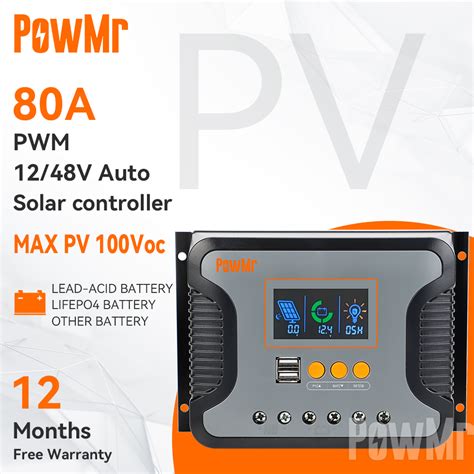 PowMr 80A PWM Solar Charge Controller And Discharge Controller 12 48V Precision 100Vdc Support