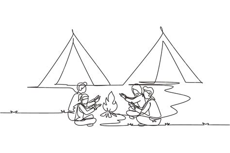Premium Vector Single Continuous Line Drawing Couple Hikers Sitting