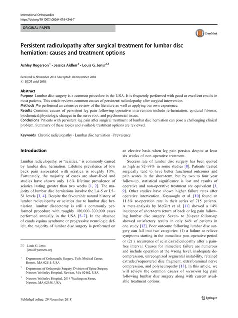 Persistent Radiculopathy After Surgical Treatment For Lumbar Disc