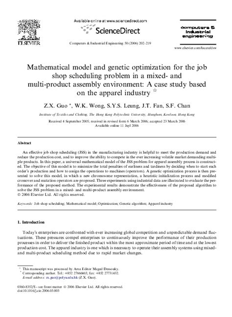 Pdf Mathematical Model And Genetic Optimization For The Job Shop