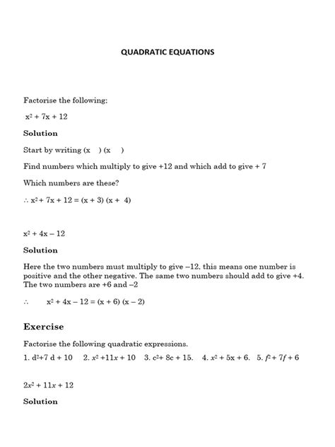 Maths Form 3 Notes Pdf Circle Quadratic Equation