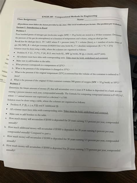 Solved Engr 240 Computational Methods For Engineering Class