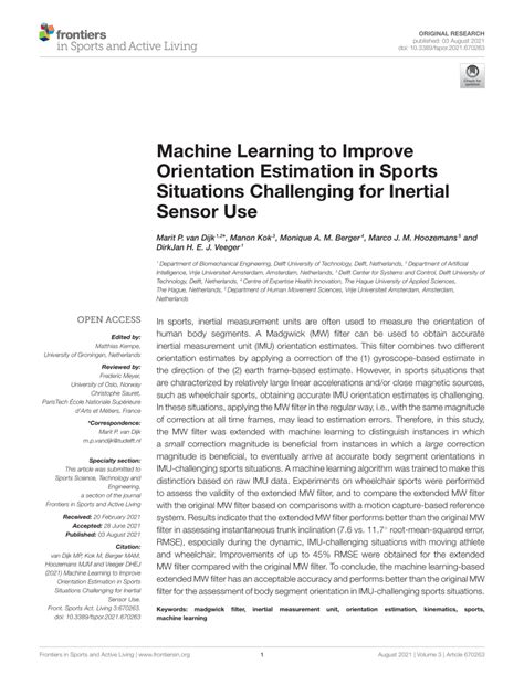 Pdf Machine Learning To Improve Orientation Estimation In Sports Situations Challenging For