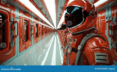 Two Astronauts In Orange Suits Sitting Inside A Spacecraft Having A Meal Royalty Free Stock