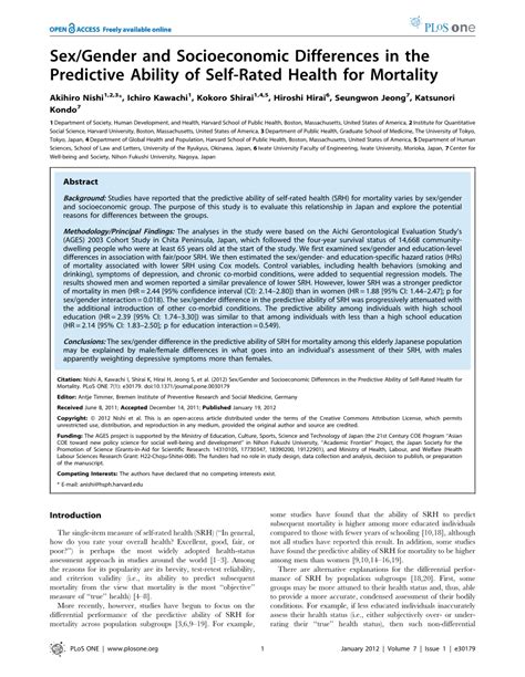 Pdf Sex Gender And Socioeconomic Differences In The Predictive Ability Of Self Rated Health