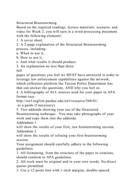 Structured Brainstormingbased On The Required Readings Lecture Madocx