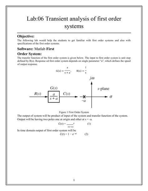 first order systems transient analysis lab