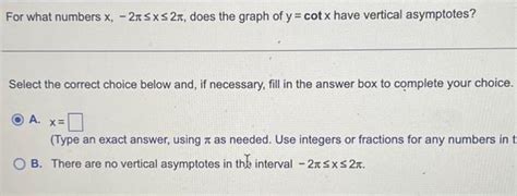 Solved For what numbers x 2πx2π does the graph of y cotx Chegg com