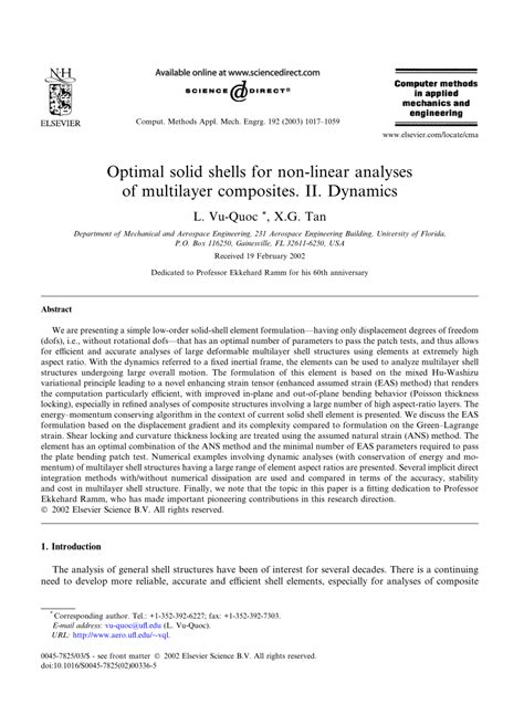 Pdf Optimal Solid Shells For Non Linear Analyses Of Multilayer Composites Ii Dynamics