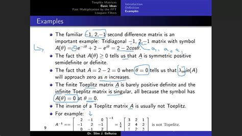 Lecture35 45 Toeplitz Matrices And Shift Invariant Filters Math405 Learning From Data Youtube