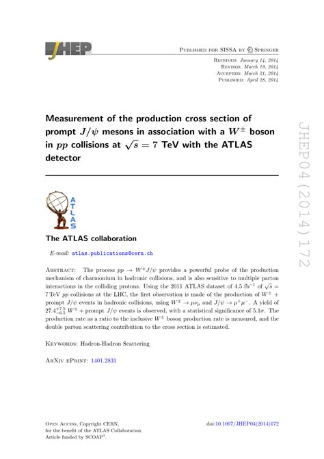 Pdf Measurement Of The Production Cross Section Of Prompt Jpsi Mesons In Association With A