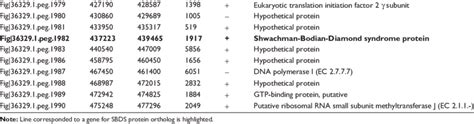 Tabular Display Of The Chromosomal Neighborhood Of Sbds Gene In