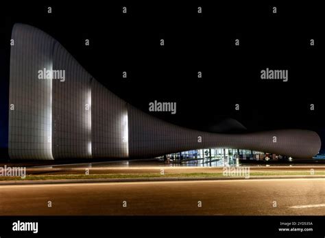 Night View Of The Heydar Aliyev Center Building Complex In Baku