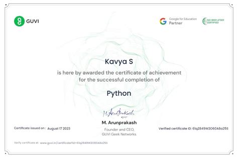 Kavya Senthil Kumar On Linkedin Pythoncertification Guvicourses