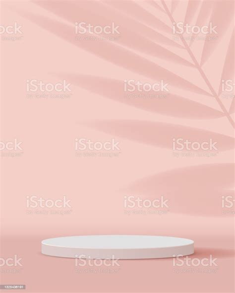 화장품 파스텔 핑크 배경 최소화 및 제품 프리젠 테이션 브랜딩 및 포장을위한 프리미엄 포디엄 디스플레이 잎 배경의 그림자