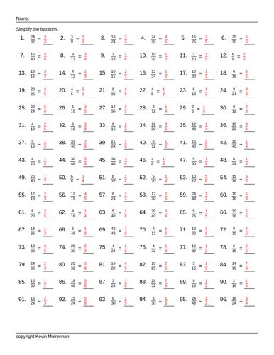Simplifying Fractions 100 Worksheets With Answers Maths Mathematics Ks2