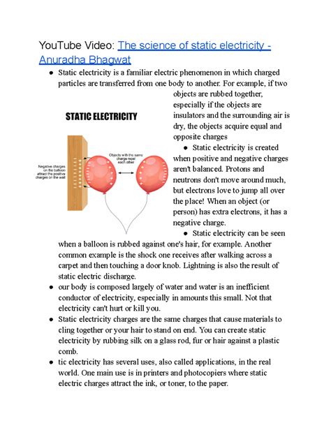 Explore Static Electricity YouTube Video The Science Of Static Electricity Anuradha Bhagwat