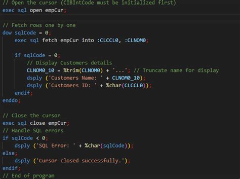 Using A Parameterized Cursor In Sqlrpgle