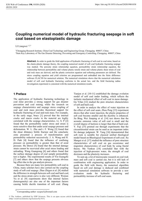 Pdf Coupling Numerical Model Of Hydraulic Fracturing Seepage In Soft Coal Based On