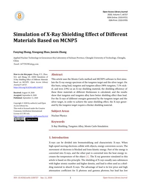 Pdf Simulation Of X Ray Shielding Effect Of Different Materials Based On Mcnp5