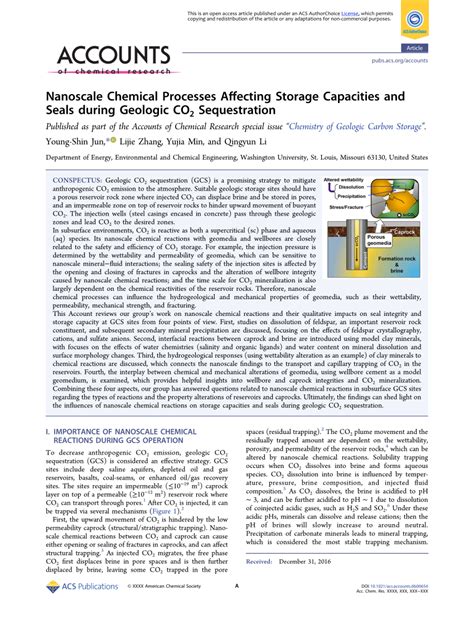 Pdf Nanoscale Chemical Processes Affecting Storage Capacities And Seals During Geologic Co2
