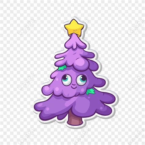 귀여운 얼굴 클립 아트와 보라색 크리스마스 트리 스티커 벡터상표 Png 일러스트 무료 다운로드 Lovepik