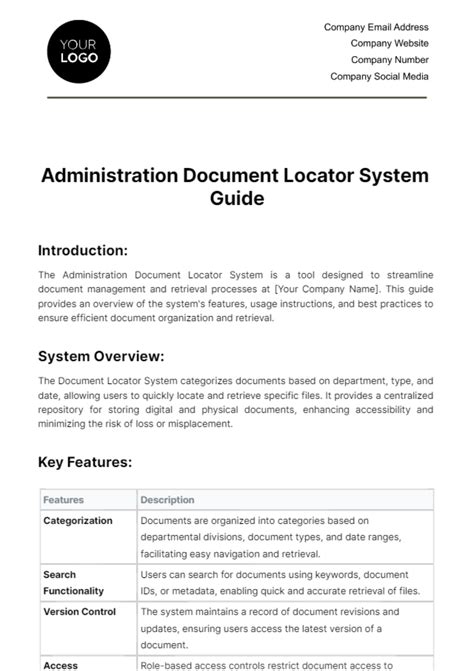Free Administration Document Locator System Guide Template To Edit Online