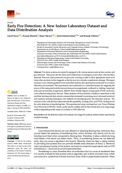 Pdf Early Fire Detection A New Indoor Laboratory Dataset And Data