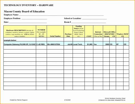 Server Inventory Spreadsheet — Db