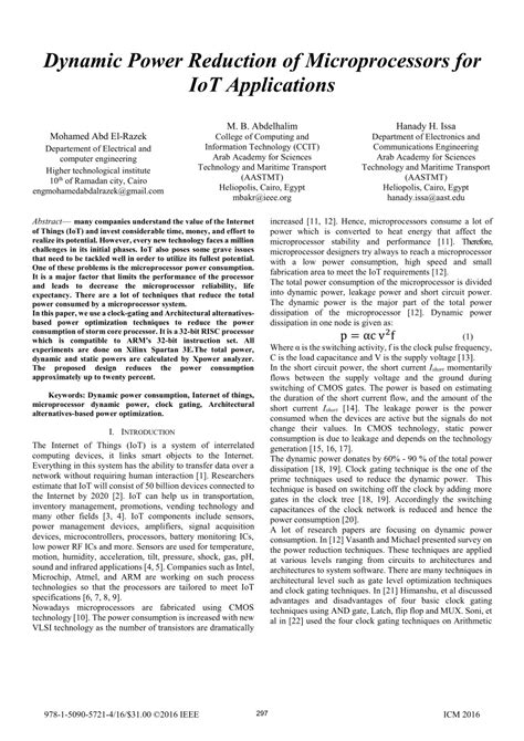 PDF Dynamic Power Reduction Of Microprocessors For IoT Applications