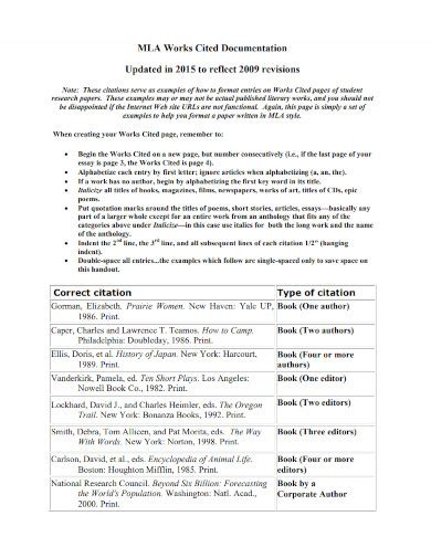 Work Cited MLA Examples To Download