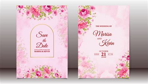 Elegant Pink Floral Wedding Invitation Template With Watercolor