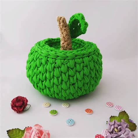 Корзинка из трикотажной пряжи Яблоко Пряжа Вязаные крючком аксессуары Шкатулка