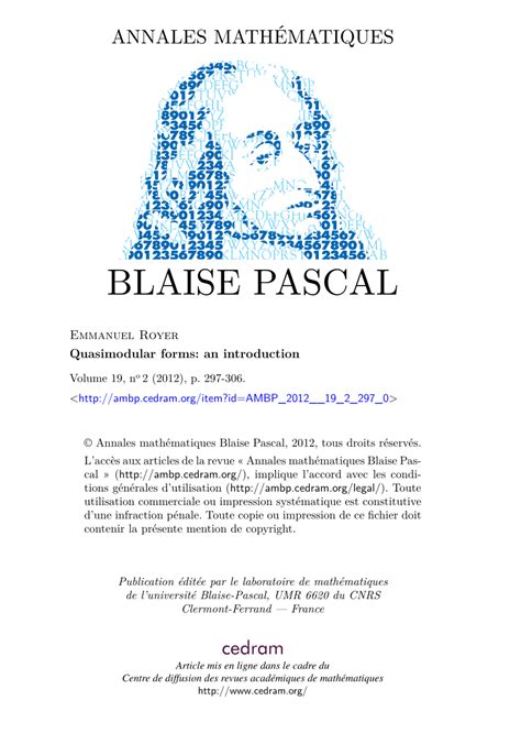 Pdf Quasimodular Forms An Introduction