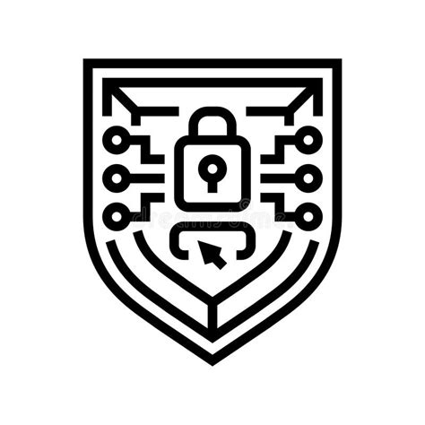 Cybersecurity Shield Data Center Line Icon Vector Illustration Stock Illustration Illustration