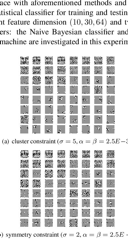 the 64 discriminative binary patterns learned with two different