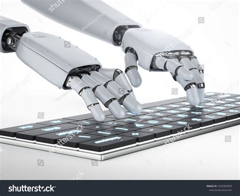 3d Rendering Robot Hand Working Computer Stock Illustration 1529303003