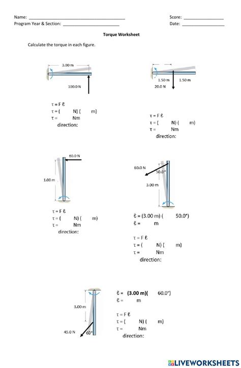 Torque Free Interactive Worksheets 7105384
