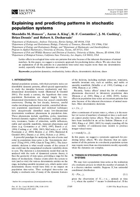 Pdf Explaining And Predicting Patterns In Stochastic Population Systems