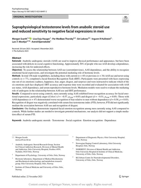Pdf Supraphysiological Testosterone Levels From Anabolic Steroid Use