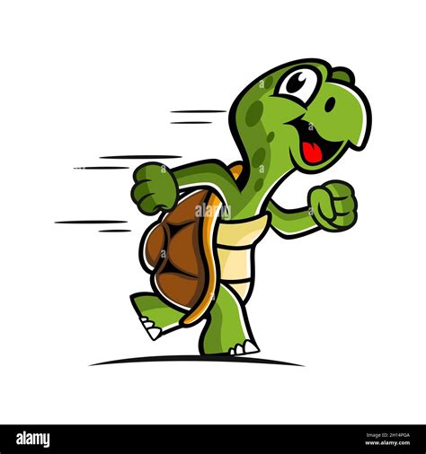 Cartoon Mascot Funny Running Turtle Vector Illustration Stock Vector