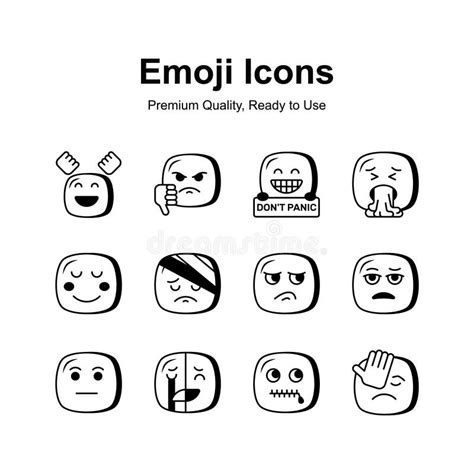 Cute Emoji Expressions Emoticons Icons Set Stock Vector Illustration