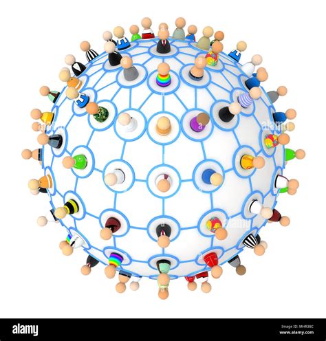 Crowd Of Small Symbolic 3d Figures Linked By Lines Isolated Stock