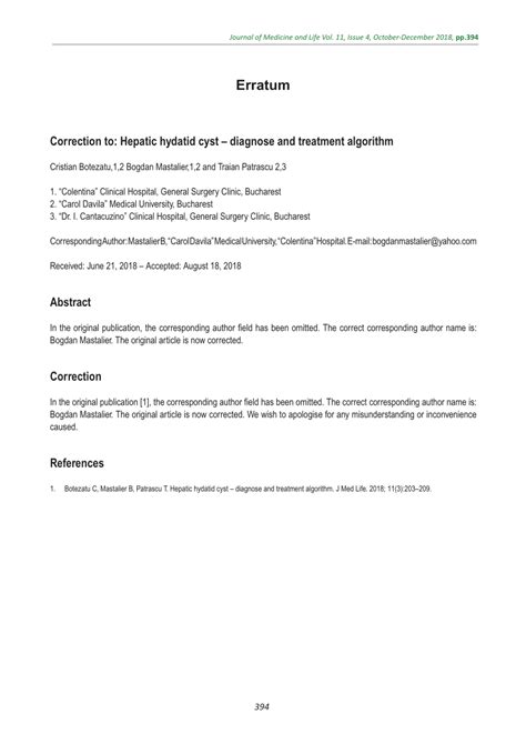 Pdf Correction To Hepatic Hydatid Cyst Diagnose And Treatment Algorithm
