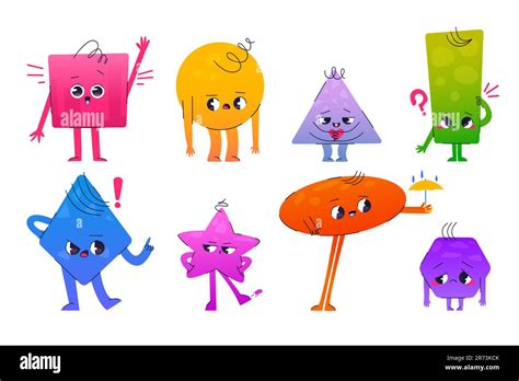 Cute Math Figures Geometric Shapes Characters With Faces Abstract Triangle Square Circle