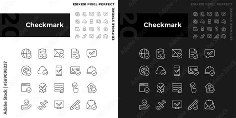 Checkmark Pixel Perfect Linear Icons Set For Dark Light Mode Information Validation Signs