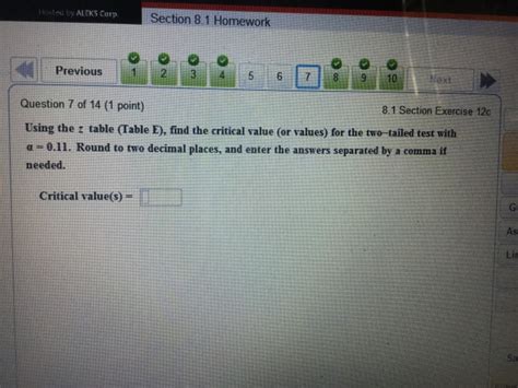 Solved Using The Z Table Table E Find The Critical Value Chegg