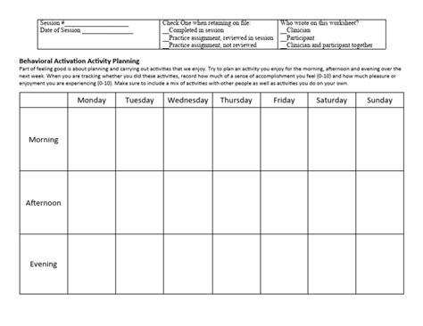 Behavioral Activation Activity Planning Fillable Pdf